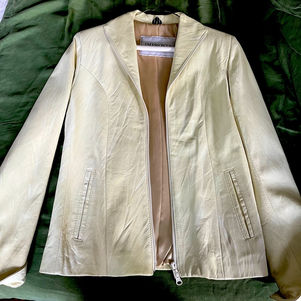 Impronta Italian Leather Jacket Off-White - Gem